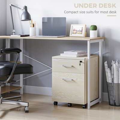 Vinsetto 2 Drawer Locking Office Filing Cabinet 5 Wheels Rolling Storage Oak