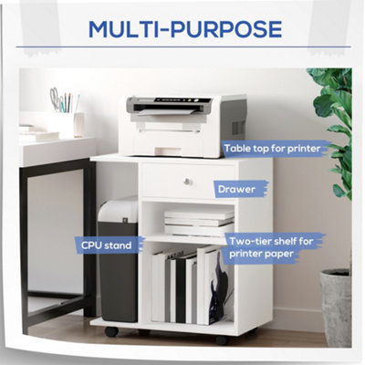 Vinsetto Desk Side Printer Stand with Wheels, Rolling Printer Cart, White
