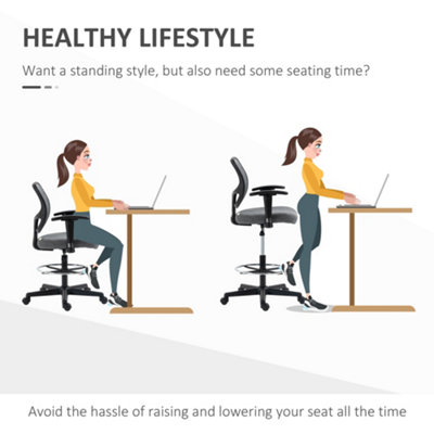 Vinsetto Drafting Chair Tall Office Stand Desk Chair with Foot Ring ...