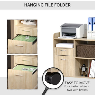 Vinsetto Filing Cabinet Mobile Printer Stand w Adjustable Storage Shelf Oak