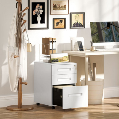 VINSETTO LOCKABLE MOBILE FILING CABINET W/ 3 DRAWERS 39 X 48 X 60 CM WHITE
