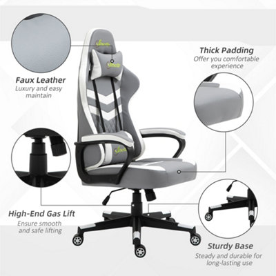 Vinsetto Racing Gaming Chair w Lumbar Support Gamer Office Chair Grey White