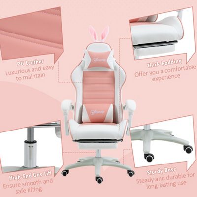Vinsetto Racing Style Gaming Chair with Footrest Removable Rabbit Ears Pink