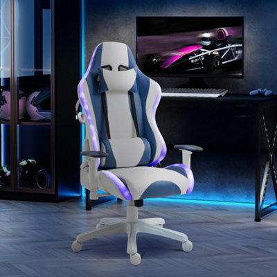 Vinsetto RGB LED Light Gaming Chair, PU Leather Thick Padding High Back ...