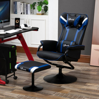 Vinsetto Video Game Chair and Footrest Set with Lumbar Support Headrest ...