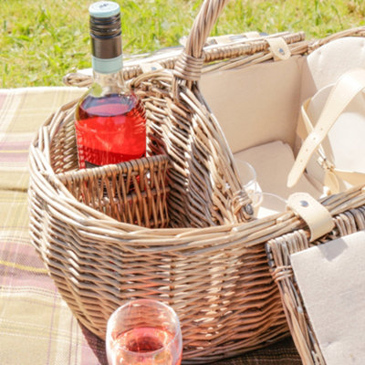 Vintage 4 Person Wicker Boat Picnic Hamper Basket