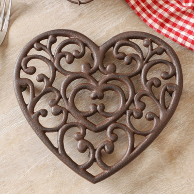 Vintage Amore Heart Shaped Cast Iron Trivet Gift Idea