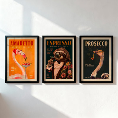 Vintage Animal Kitchen Wall Art Set of 3, Retro Cocktail Ad Style ...