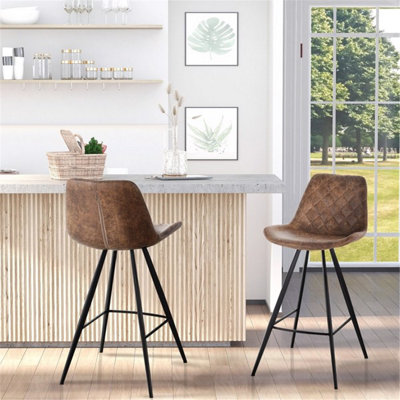 Vintage Armless Bar Stool Set, Microfiber Upholstery, Brown
