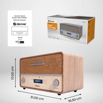 Vintage DAB+ FM Bluetooth Radio with AUX and Clock in Elegant Wood Cabinet