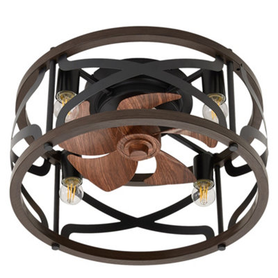 VINTAGE DARK WOOD COLOR CYLINDRICAL METAL 4-LIGHT CEILING FAN LIGHT ...