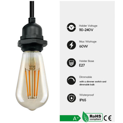 Vintage E27 Bulb Holder Pendant Light Ceiling Hanging Suspension Light ...