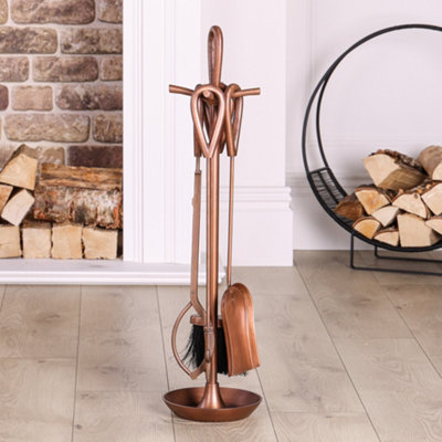 Vintage Fireplace Copper Effect Antique Fireside Companion Set 70cm High