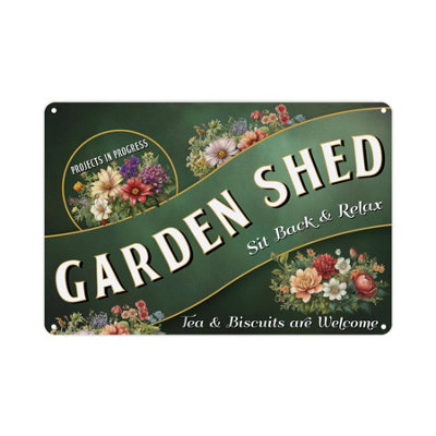 Vintage Garden Shed Sign - Green Gardening Themed Metal Plaque Garden ...