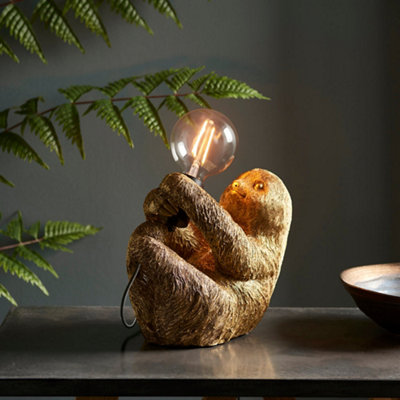 Vintage Gold Sloth Table Light - Resin Figure - Matt Black Lamp Holder