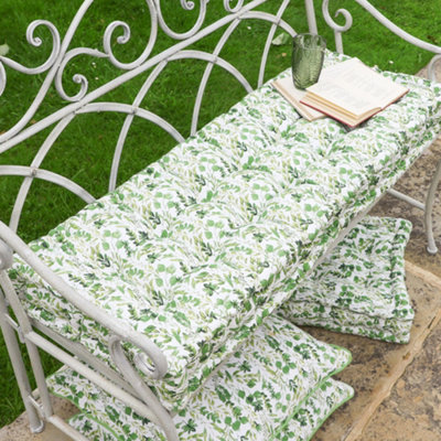 Vintage Green Leaf Print Cotton Outdoor Summer Garden Furniture Bench ...