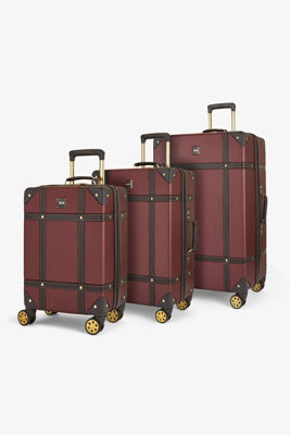Vintage Hard Shell Luggage Trunk Set of 3 Hard Shell Suitcase in Burgundy