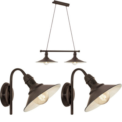 Vintage-Inspired Ceiling Pendant and Wall Light Set with Antique Metal ...