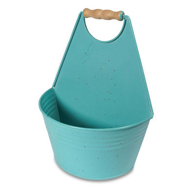 Vintage Metal Wall Planter with Handle - Weatherproof Colourful Home or ...