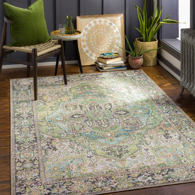 Vintage Oriental Boho Dark Green Viorica Area Rug 152 x 229 cm - Easy ...
