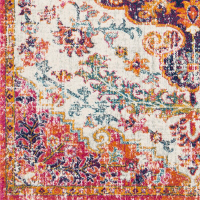 Vintage Oriental Boho Neon Pink Lou Area Rug 200 x 275 cm - Easy Care ...