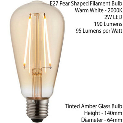 VINTAGE PEAR LED Filament Light Bulb AMBER GLASS E27 Screw 2W Warm ...