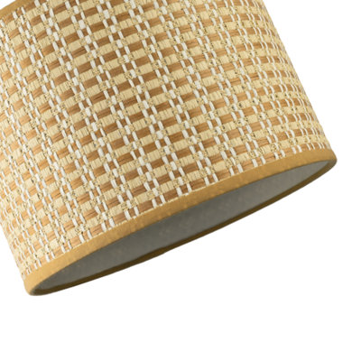 Vintage Reeded Paper Round Lamp Shade with Taupe Cotton Fabric Trims