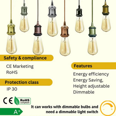 Vintage Retro Industrial Pendant Ceiling Rose Fitting E27 Lamp Bulb Holder