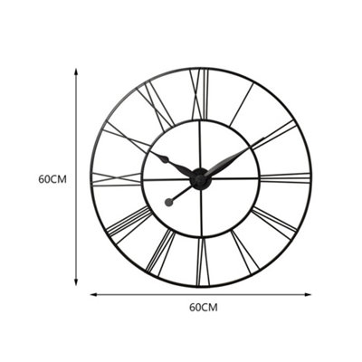 Vintage Round Large Silent Roman Numeral Metal Wall Clock for Bedroom ...