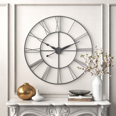 Vintage Round Large Silent Roman Numeral Metal Wall Clock for Bedroom ...