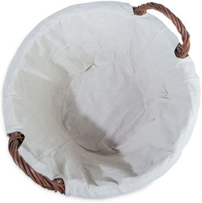 Vintage Rustic Large Round Brown Linen Wicker Fireside Log Basket with ...