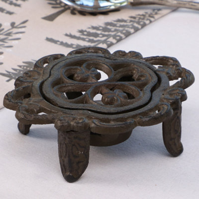 Vintage Set of 2 Ornate Cast Iron Hot Plates