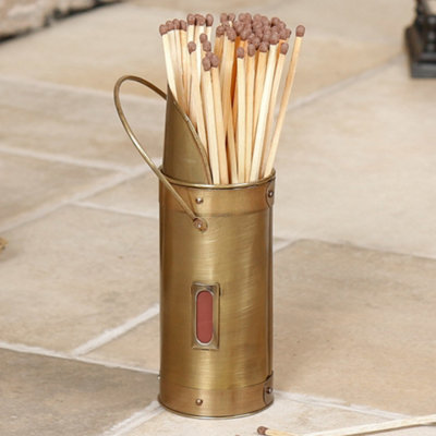 Vintage Style Antique Brass Fireside Matches Canister Firelighter Match ...