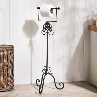 Vintage Style Antique Brown Ornate Scrolled Freestanding Bathroom Tissue Stand Toilet Paper Holder