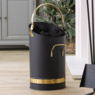 Vintage Style Black Fireplace Storage Fireside Kindling Coal & Log Bucket