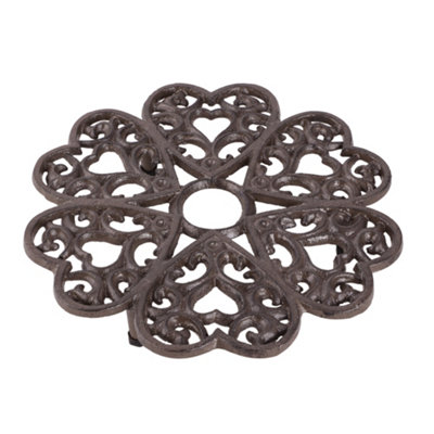 Vintage Style Cast Iron Brown Trivet Love Heart Pan Rest Hot Pot Stand ...