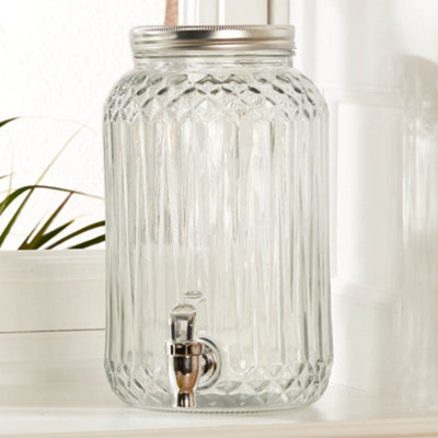Vintage Style Clear Glass Drink Dispenser Jar with Tap Juice Water ...