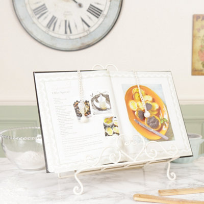 Vintage Style Cream Kitchen Recipe Cookbook Stand with Wooden Heart ...