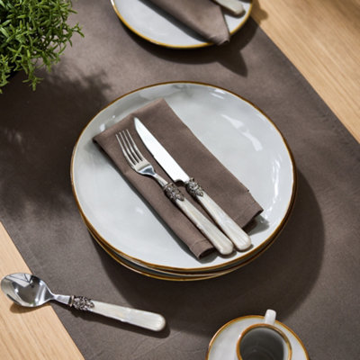 Vintage Style Extra Large Brown Cotton Plain Table Runner 220cm