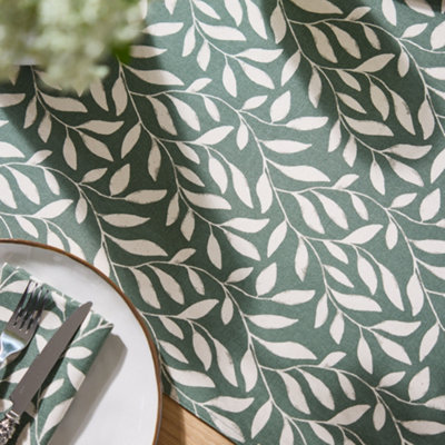 Vintage Style Extra Large Forest Green Cotton Leaf Table Runner 220cm