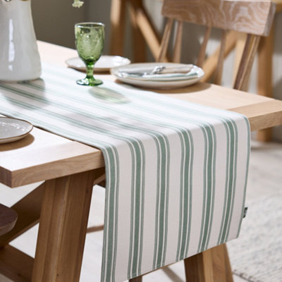 Vintage Style Extra Large Forest Green Stripe Cotton Table Runner 220cm