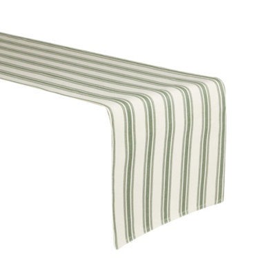 Vintage Style Extra Large Forest Green Stripe Cotton Table Runner 220cm