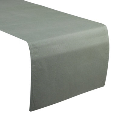 Vintage Style Extra Large Green Cotton Plain Table Runner 220cm