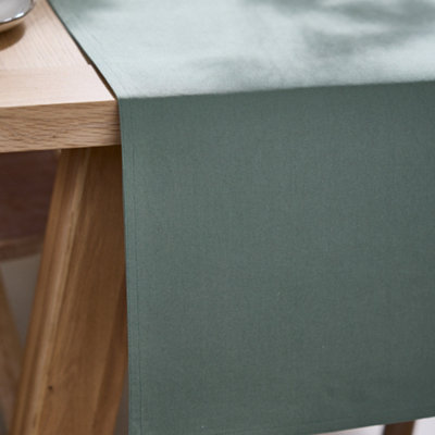 Vintage Style Extra Large Green Cotton Plain Table Runner 220cm
