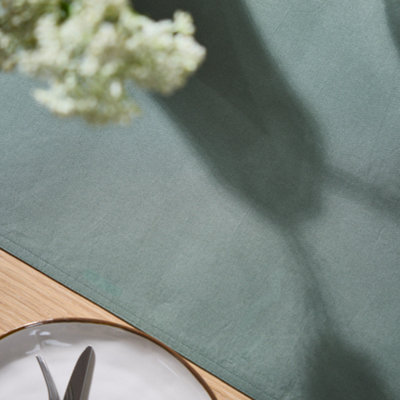 Vintage Style Extra Large Green Cotton Plain Table Runner 220cm
