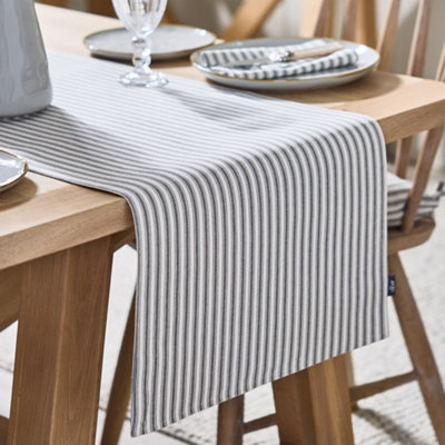 Vintage Style Extra Large Grey Stripe Cotton Table Runner 220cm