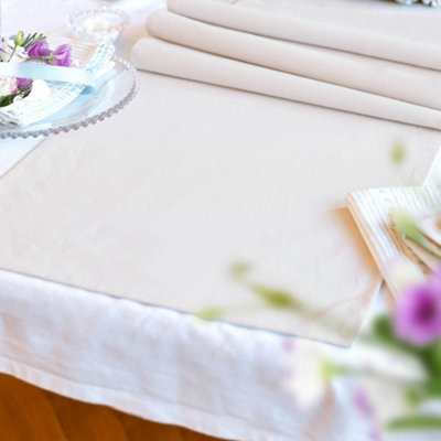 Vintage Style Extra Large White Cotton Plain Table Runner 220cm