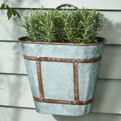 Vintage Style Grey Garden Planter with Handle Weathered Effect ...