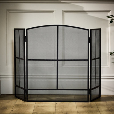 Vintage Style Large Black Folding Fireplace Guard Fire Screen Window ...