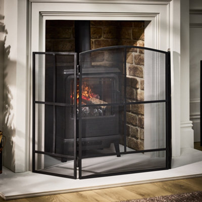 Vintage Style Large Black Folding Fireplace Guard Fire Screen Window ...